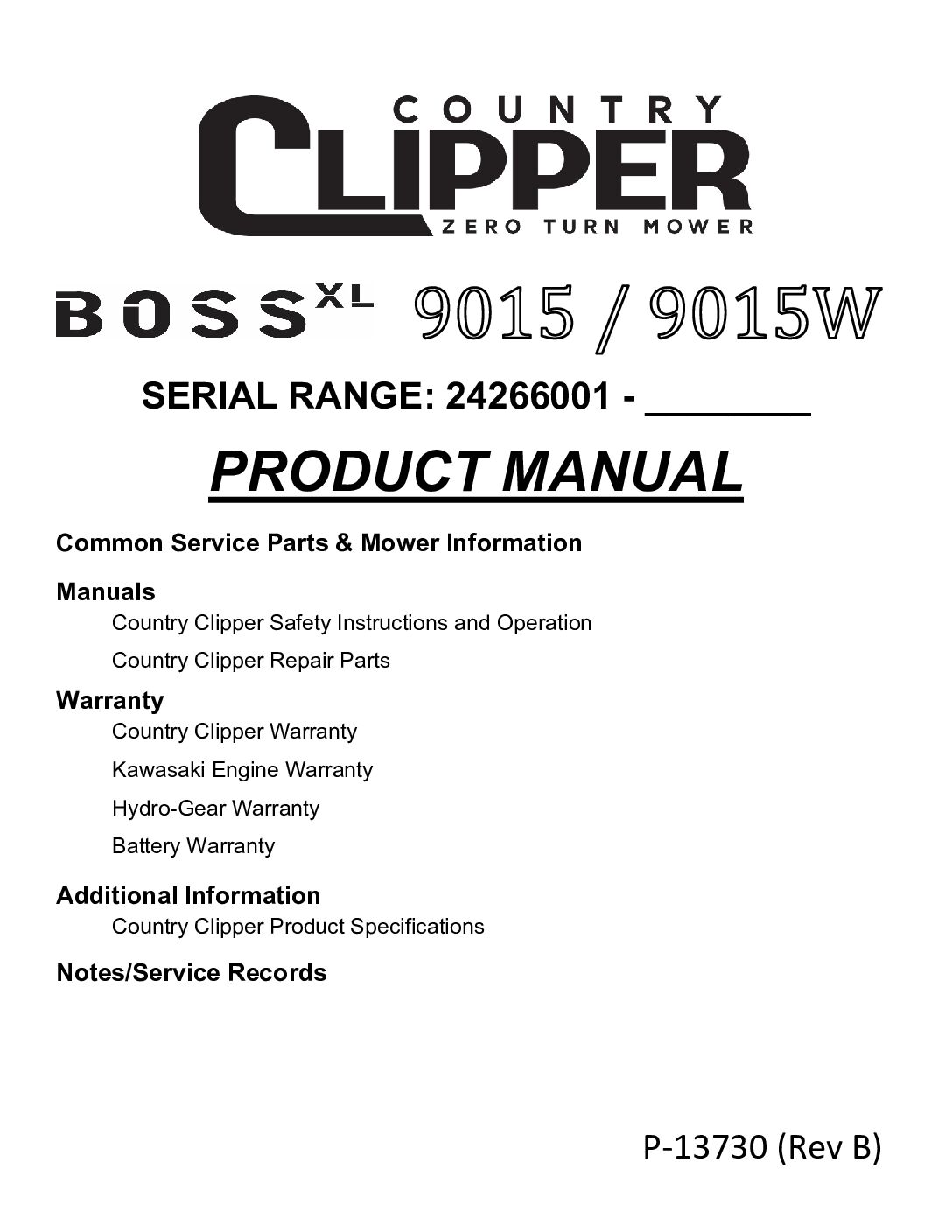 Operator/Parts Manual – Country Clipper